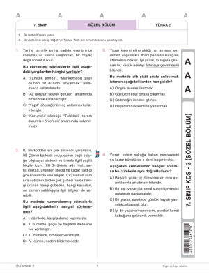 7.SINIF BES YAYINLARI KDS-3 2023-2024
